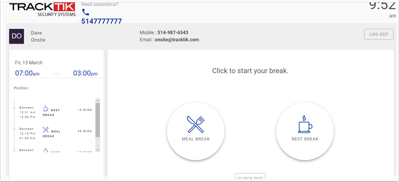 Start and end a break – TrackTik Help Center