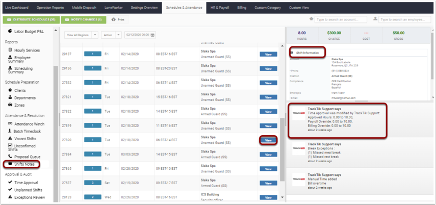 Shift Notes – TrackTik Help Center