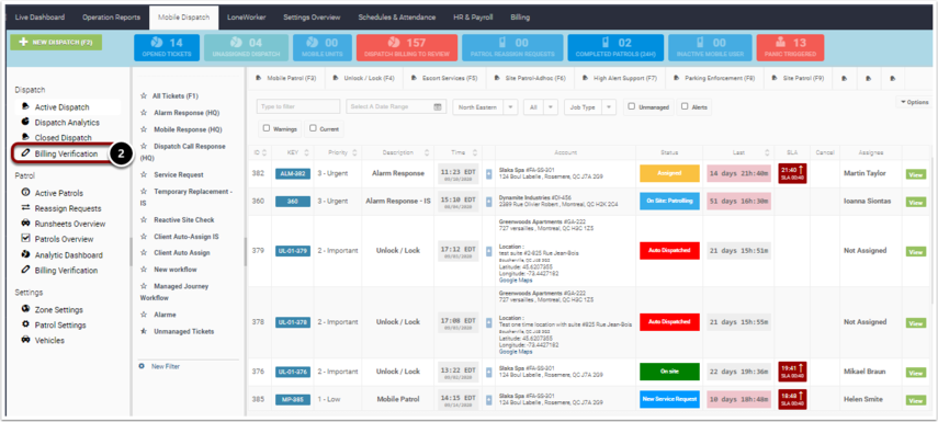 Patrol and Dispatch Billing Verification Screens – TrackTik Help Center