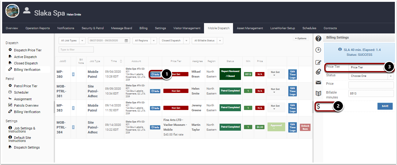 Patrol and Dispatch Billing Verification Screens – TrackTik Help Center