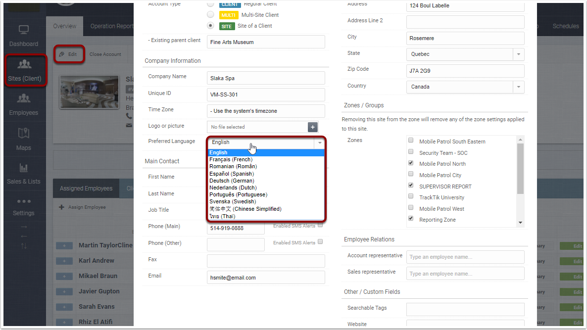 Billing: Invoice Preferred Language – TrackTik Help Center