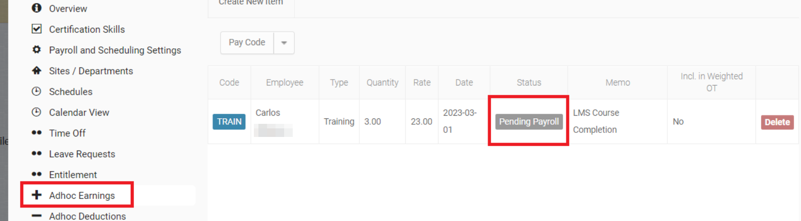 Ad hoc Earnings (UX) - Payroll Ad hocs (API) – TrackTik Help Center