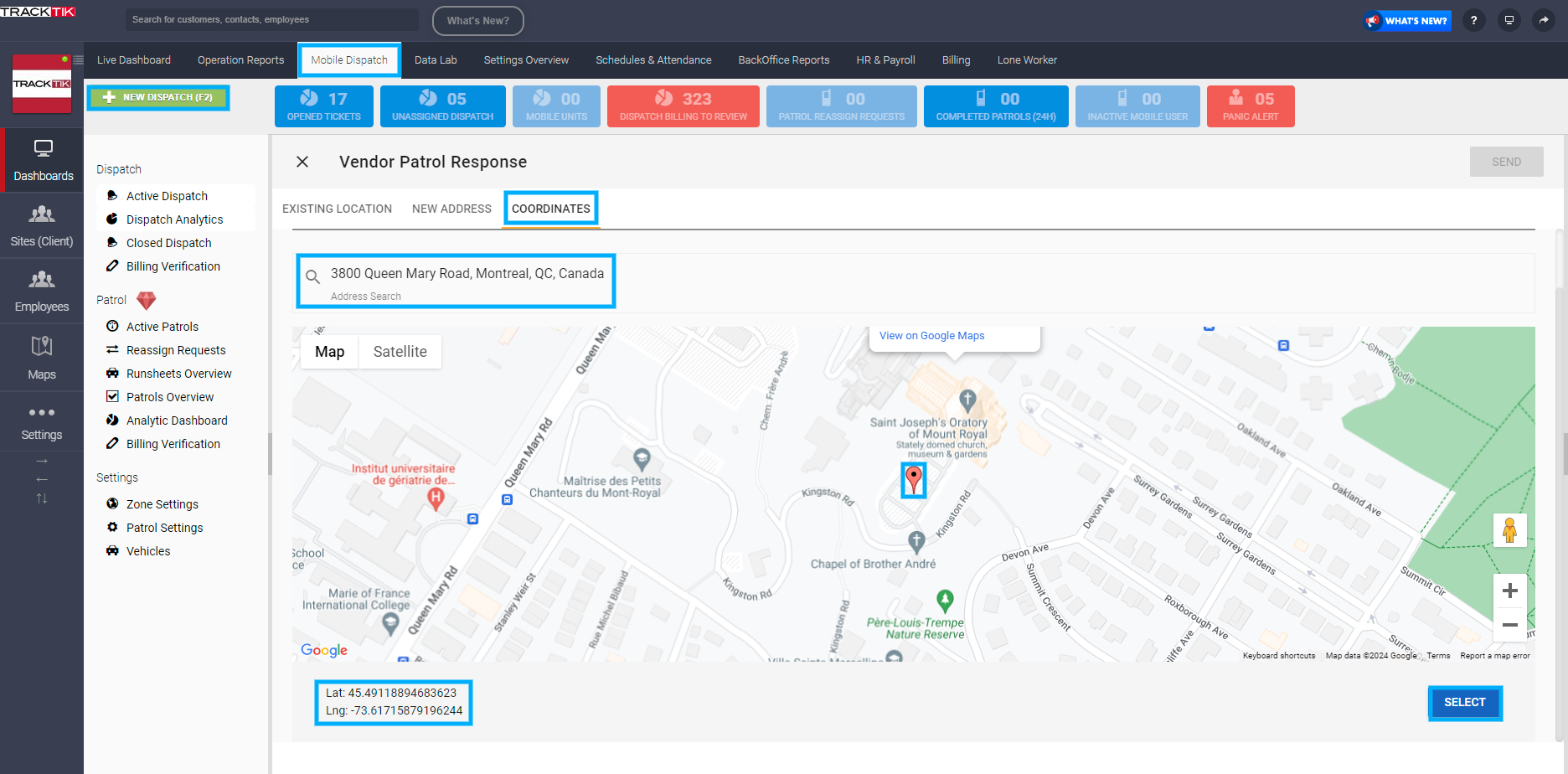 Dispatch to specific coordinates – TrackTik Help Center