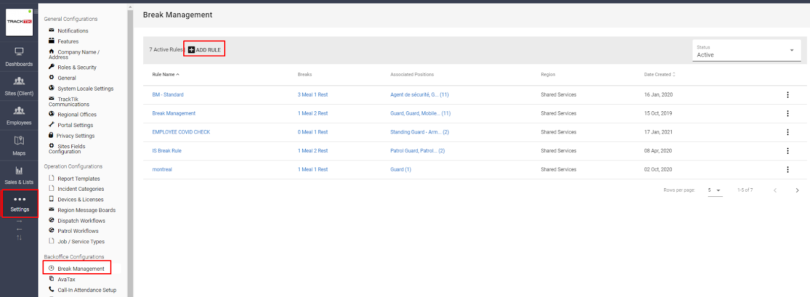 Admin settings - User Guide for SHIFT – TrackTik Help Center